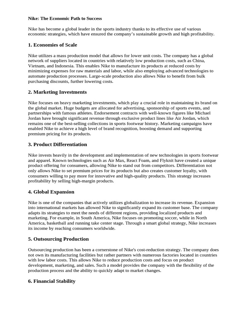 Economies of Scale: Nike: The Economic Path To Success | PDF | Nike ...