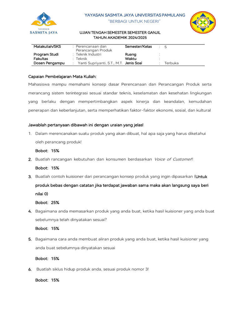 Uts Perencanaan Dan Perancangan Produk | PDF | Karier & Perkembangan ...