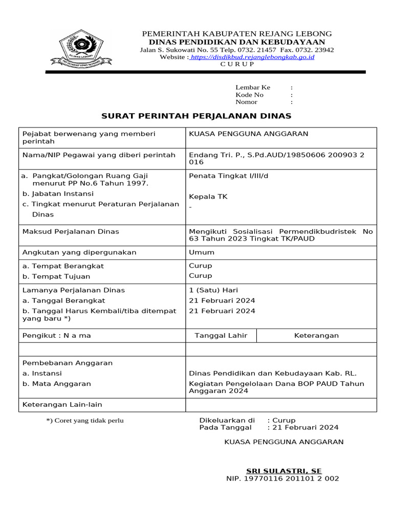 SPPD Sosialisasi Bop 2024 | PDF