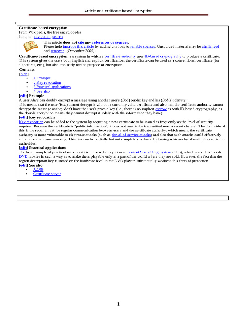 Article On Certificate Based Encryption | PDF | Public Key Certificate | Digital Rights