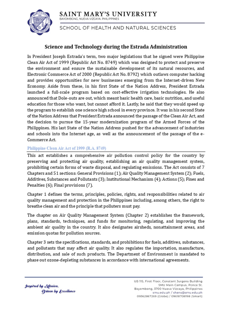 GSTS - The Estrada Administration | PDF | Clean Air Act (United States ...