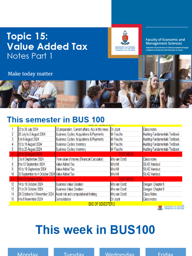 BUS100 2024 Topic 15 VAT Notes 1 | PDF | Value Added Tax | Taxes