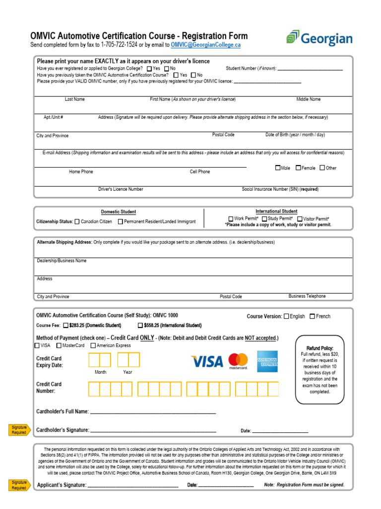 OMVIC Certification Course Registration | PDF | Credit Card | Mail
