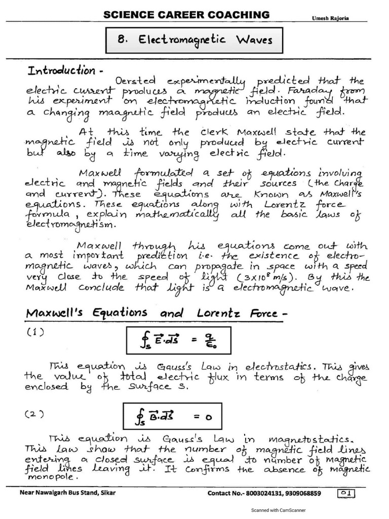 Electromagnetic Waves Notes (English) | PDF