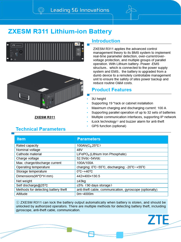 Data - Sheet - ZXESM R311 - Lithium-Ion Battery - V1.3 - EN | PDF ...