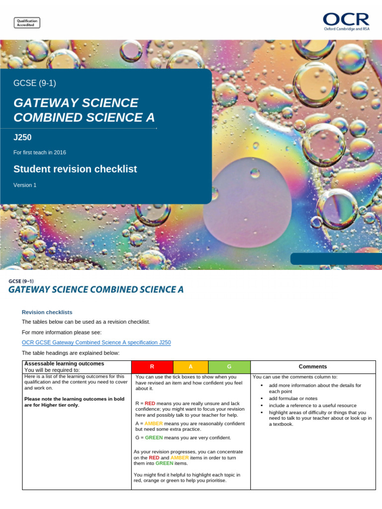 GCSE Combined Science A Revision Checklist | PDF | Chemical Compounds ...