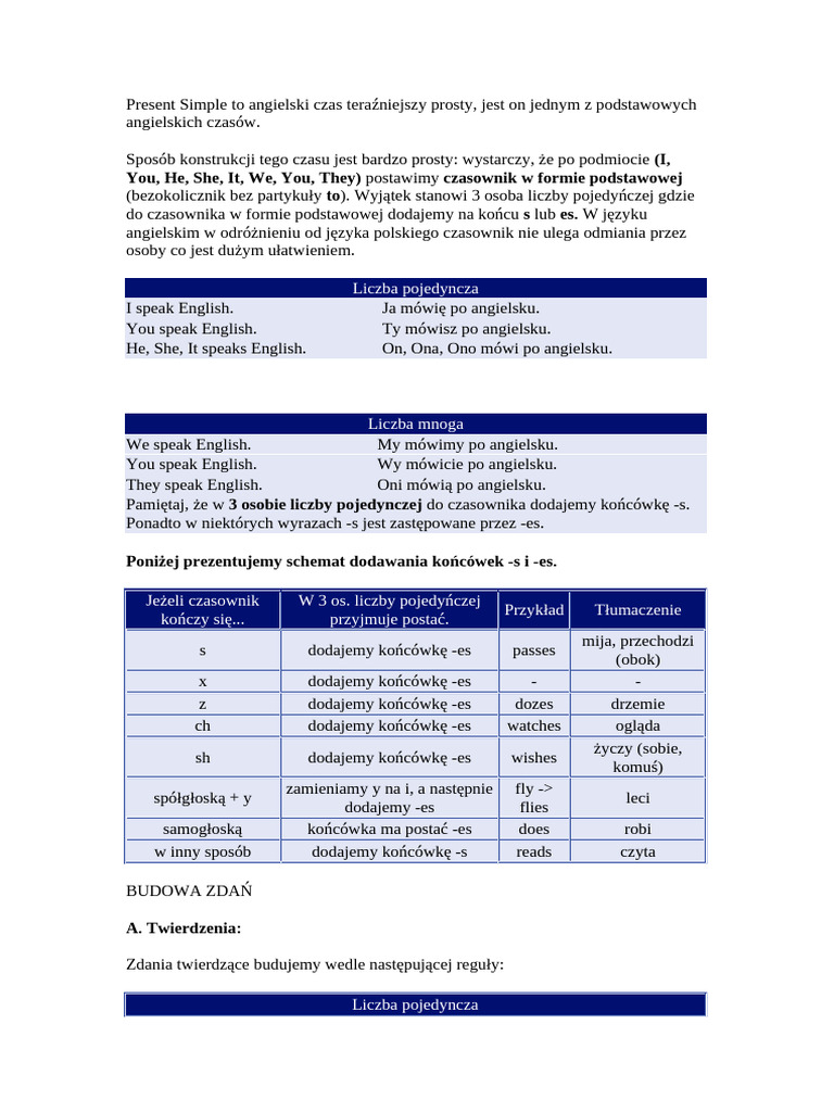 Present Simple to angielski czas teraźniejszy prosty | PDF