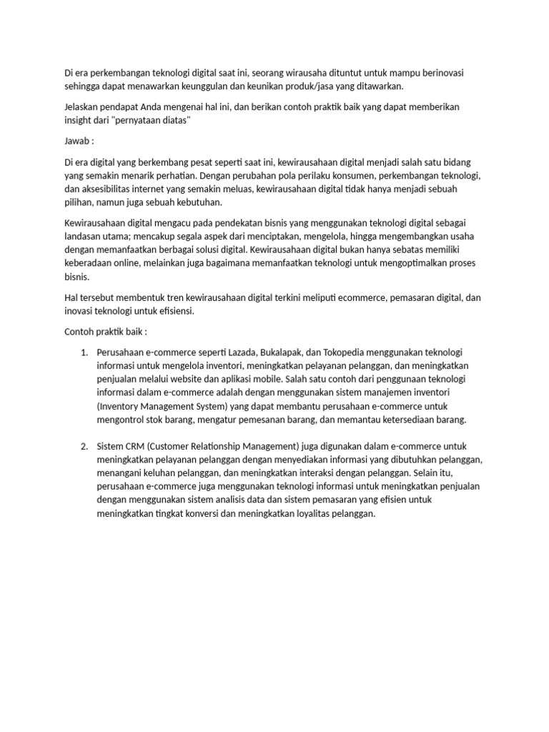 Diskusi 1 Kewirausahaan Diera Digital | PDF