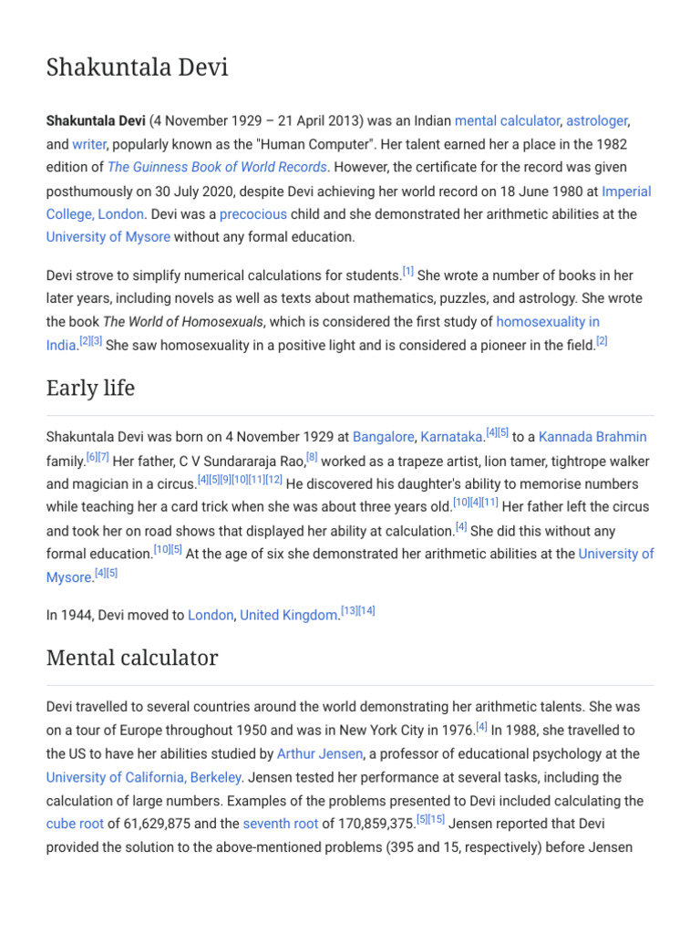 Shakuntala Devi - Wikipedia | PDF