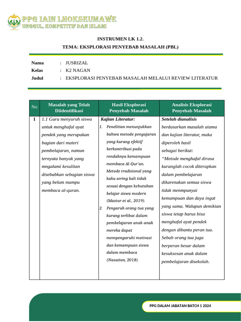 Eksplorasi Penyebab Masalah PBL | PDF