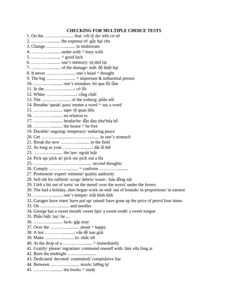 Checking For Multiple Choice Tests Part 1 | PDF