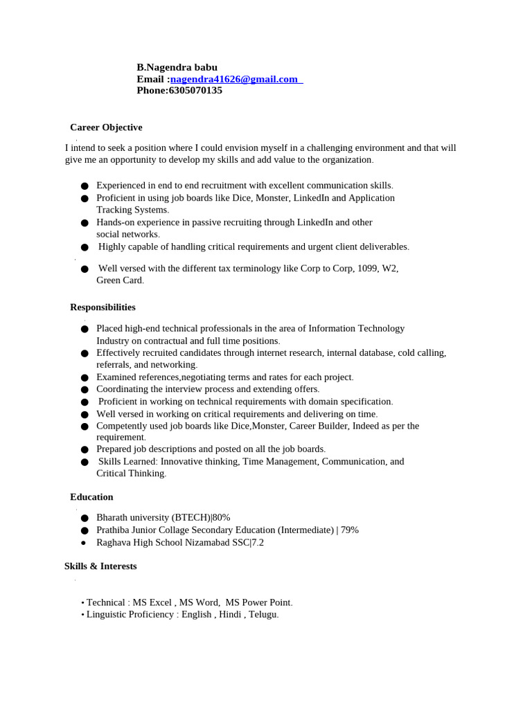 Bijjala Nagendra Babu Resume | PDF | Career & Growth
