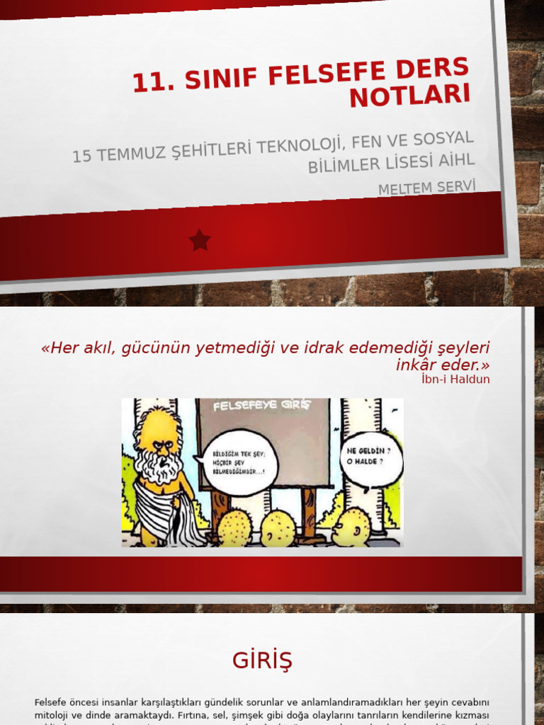 Sınıf Felsefe Ders Notları PDF | PDF