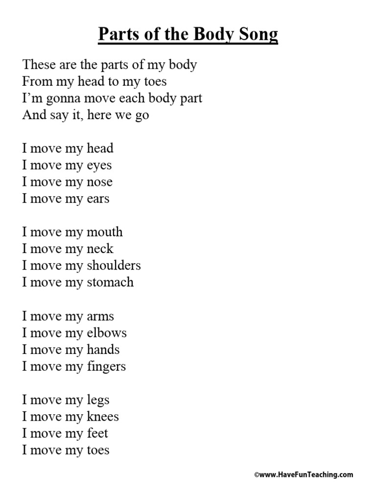 Parts of The Body Song | PDF | Wellness