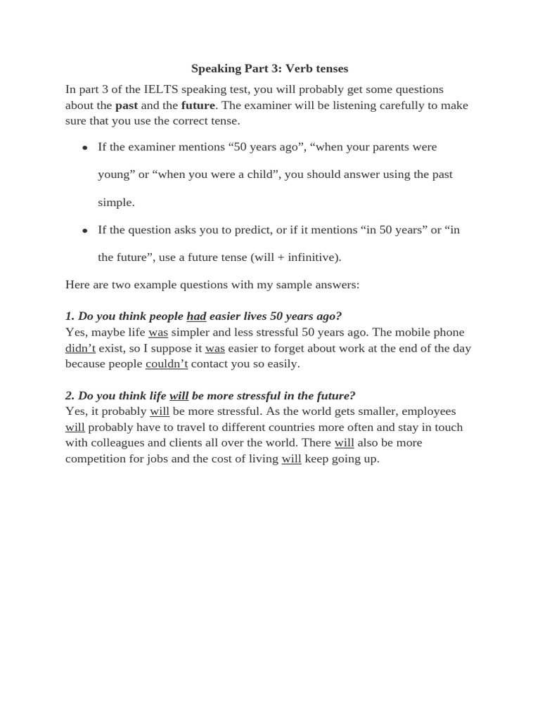 Speaking Part 3_ Verb tenses | PDF