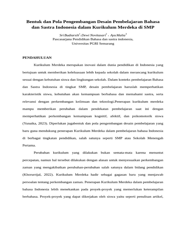 Bentuk Dan Pola Pengembangan Desain Pembelajaran PBSI | PDF | Karier & Perkembangan | Seni