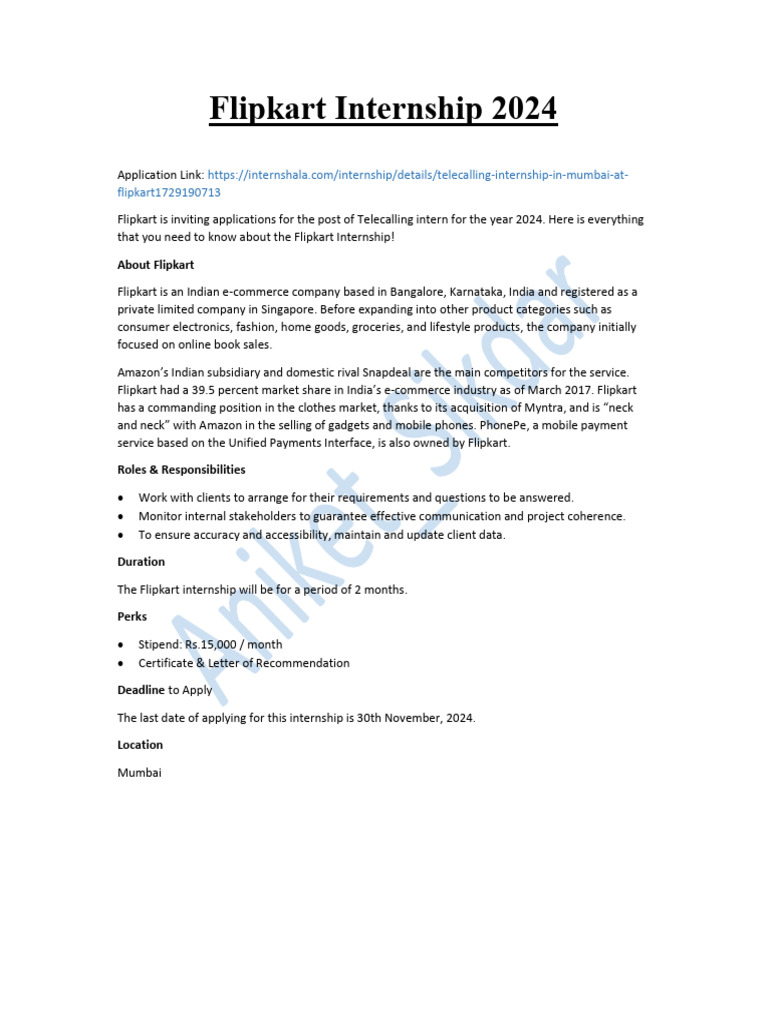 Flipkart Internship | PDF Flipkart Internship | PDF