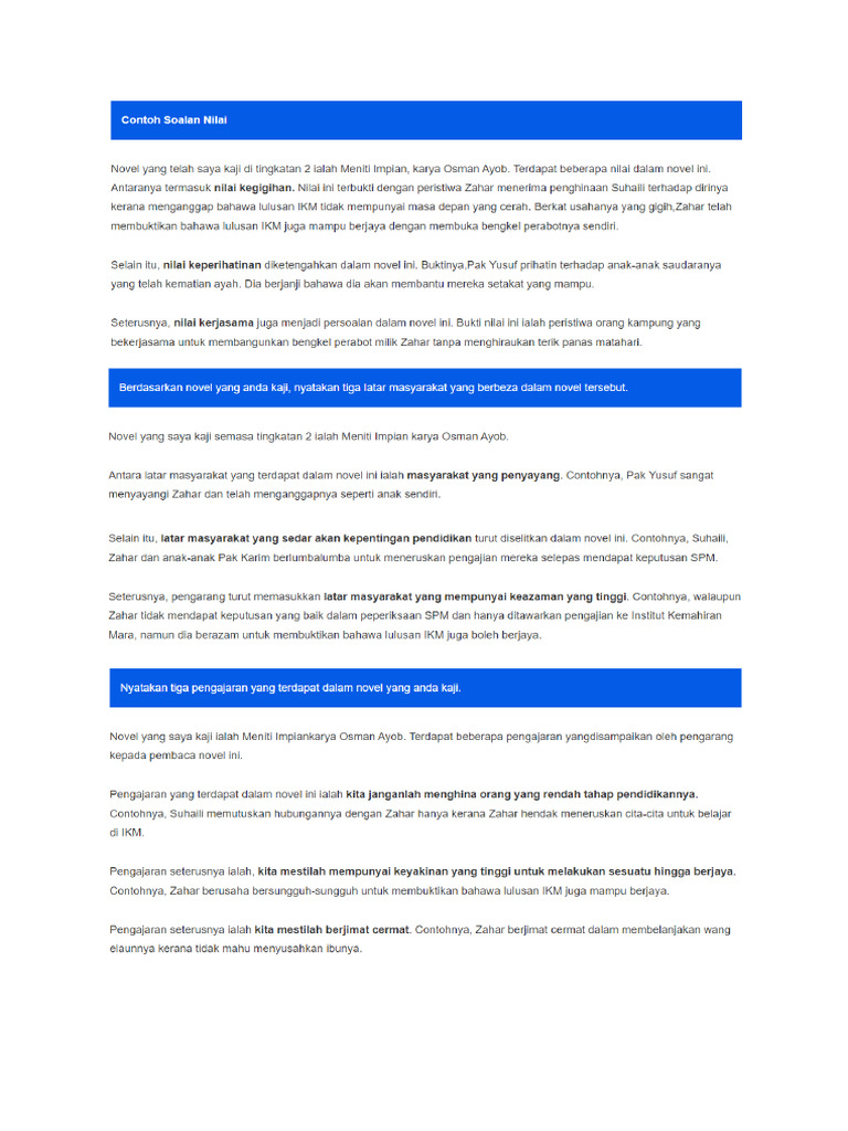 Novel yang saya kaji dalam tingkatan 2 ialah Novel Meniti Impian oleh karya Osman Ayob | PDF