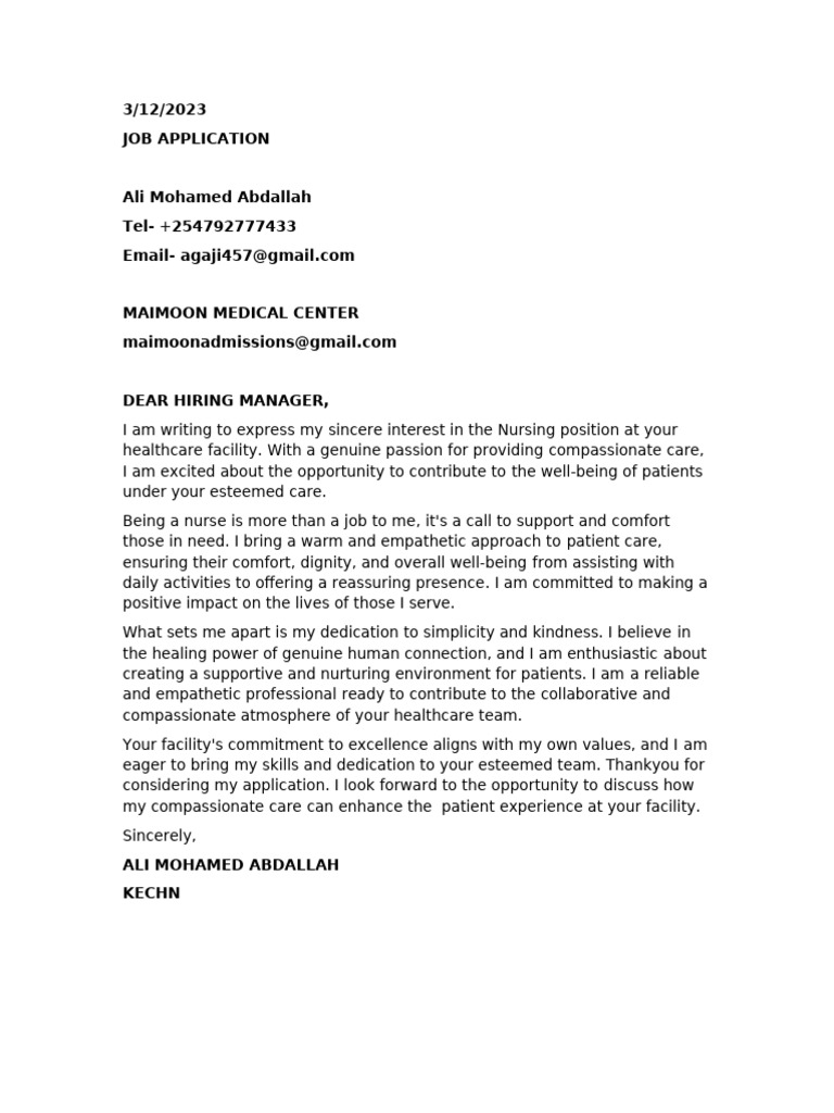 Letter of Application-Maimoon Medical Center | PDF | Career & Growth ...