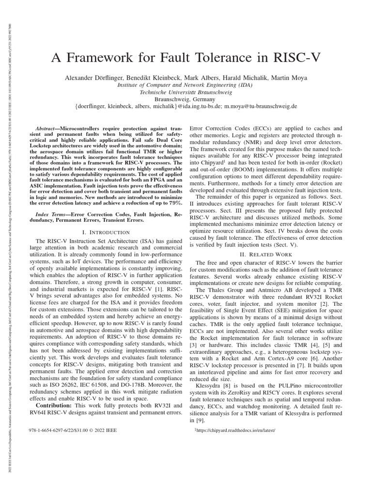 A_Framework_for_Fault_Tolerance_in_RISC-V | PDF | Fault Tolerance | Central Processing Unit