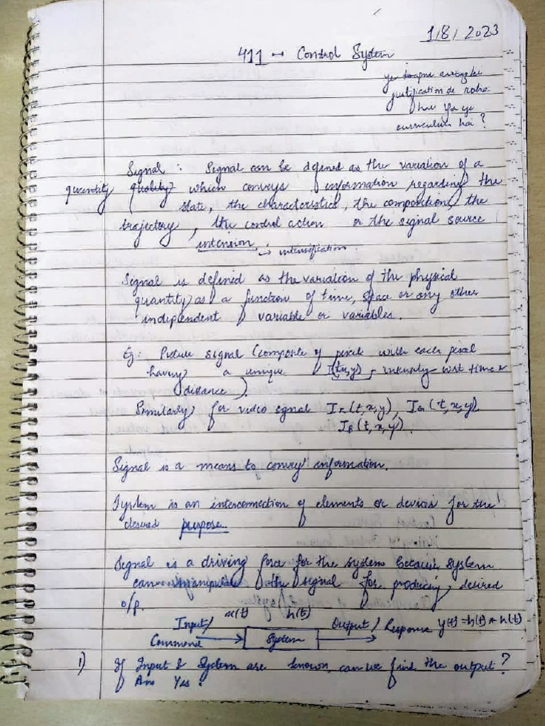 Control Systems Class Notes | PDF