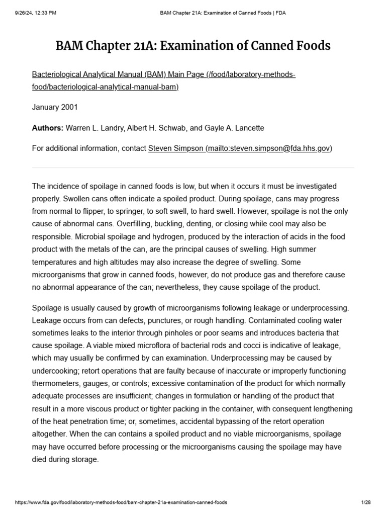 BAM Chapter 21A - Examination of Canned Foods - FDA | PDF ...