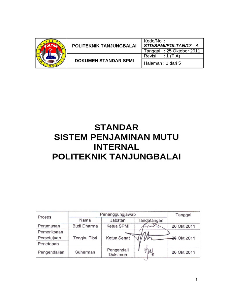 Standar Sistem Penjaminan Mutu Internal | PDF