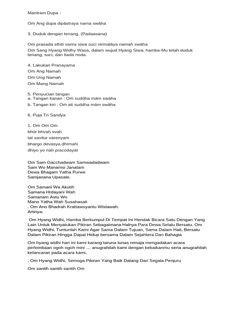 Doa Kelancaran Acara Agama Hindu | PDF