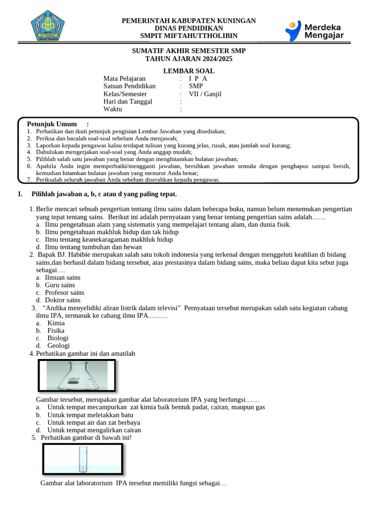 Soal SAS IPA Kelas VII Semester 1 | PDF