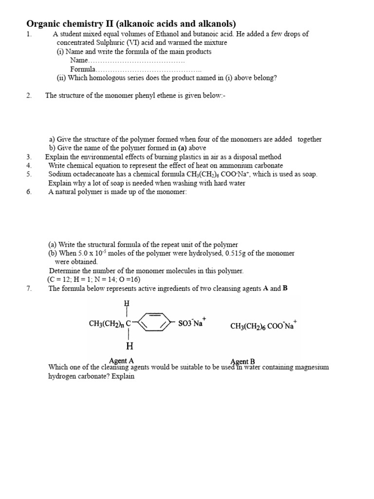 Organic Chemistry II Exam Questions | PDF | Isotope | Polymers
