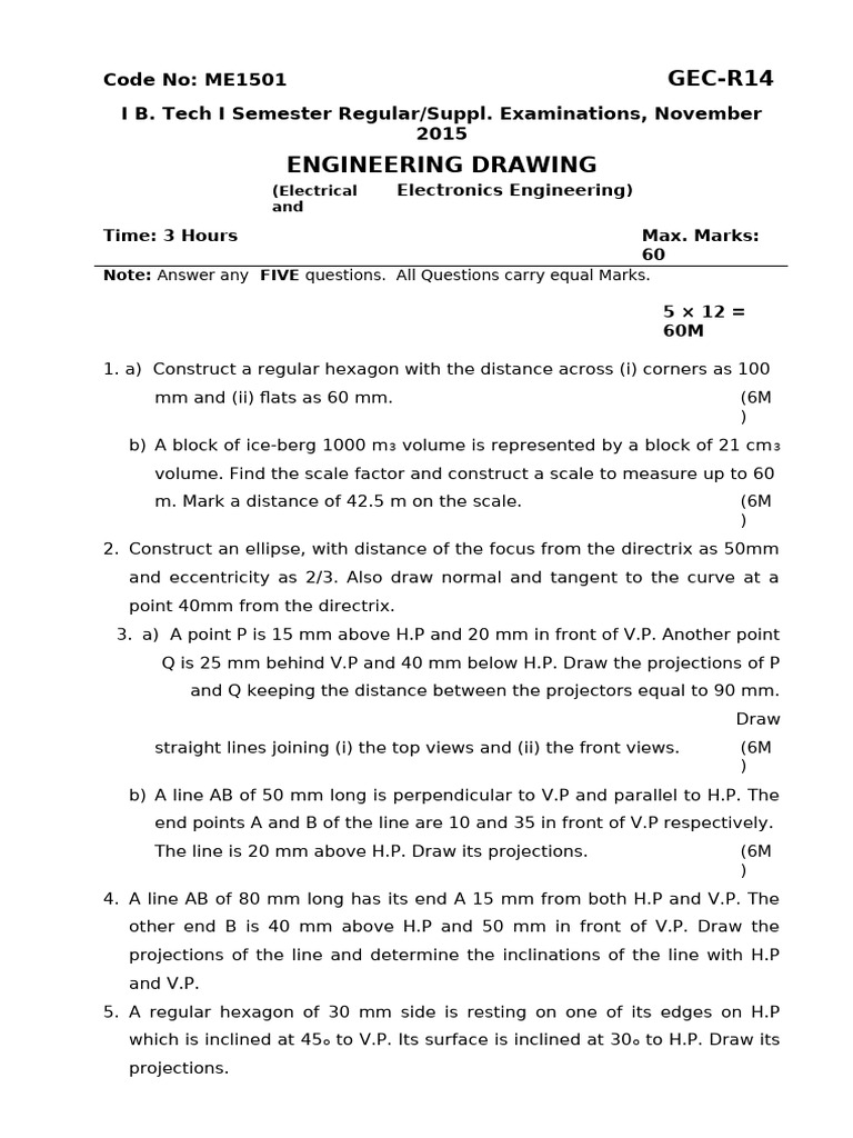 Engineering Drawing(EEE) | PDF | Ellipse | Perpendicular
