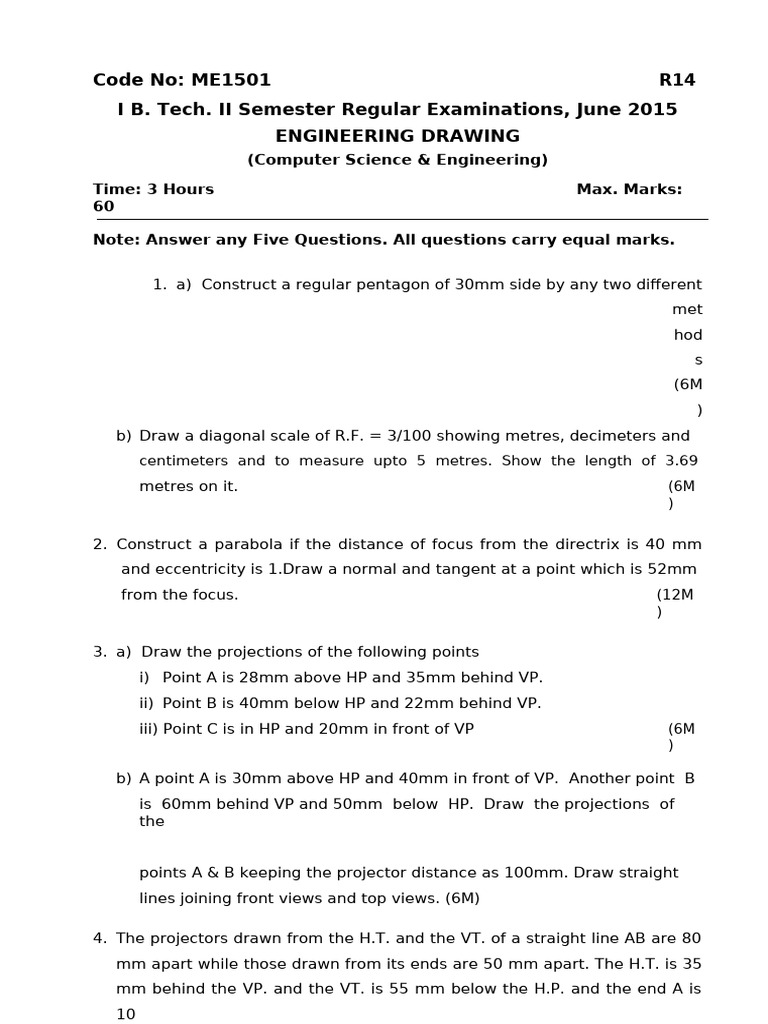 Engineering Drawing(CSE) | PDF | Analytic Geometry | Classical Geometry