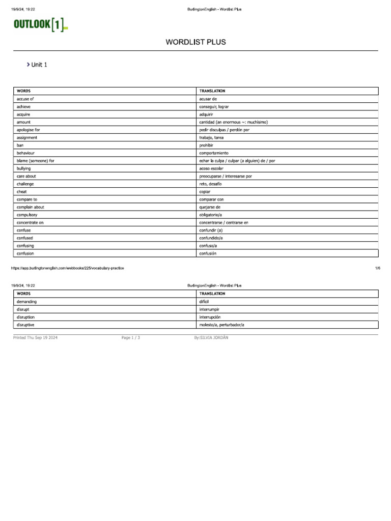 Unit 1 Vocabulary | PDF