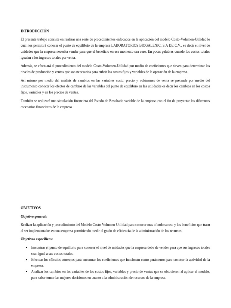 Análisis Costo-Volumen-Utilidad en BioGalenic | PDF | Business ...
