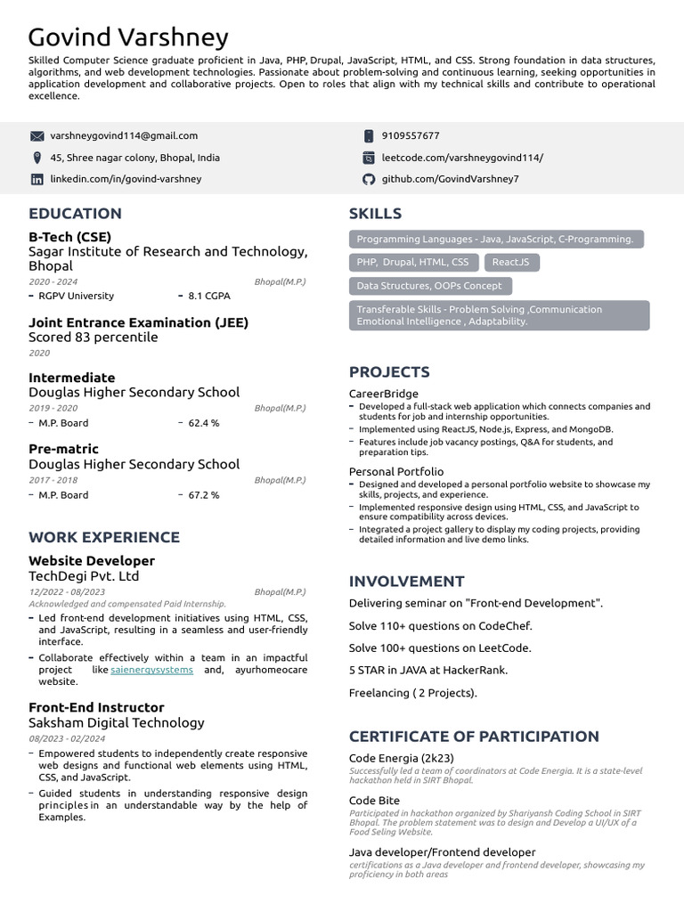 Java and Drupal Developer Profile | PDF | Java Script | Drupal