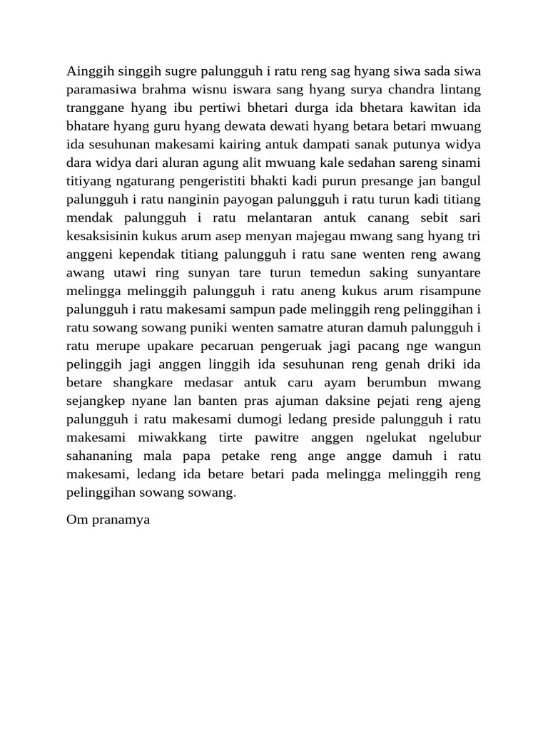 Ainggih singgih sugre palungguh i ratu reng sag hyang siwa sada siwa ...