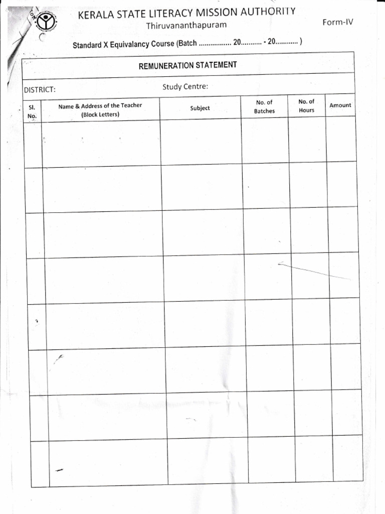 10th Teachers Remunaration Proforma | PDF