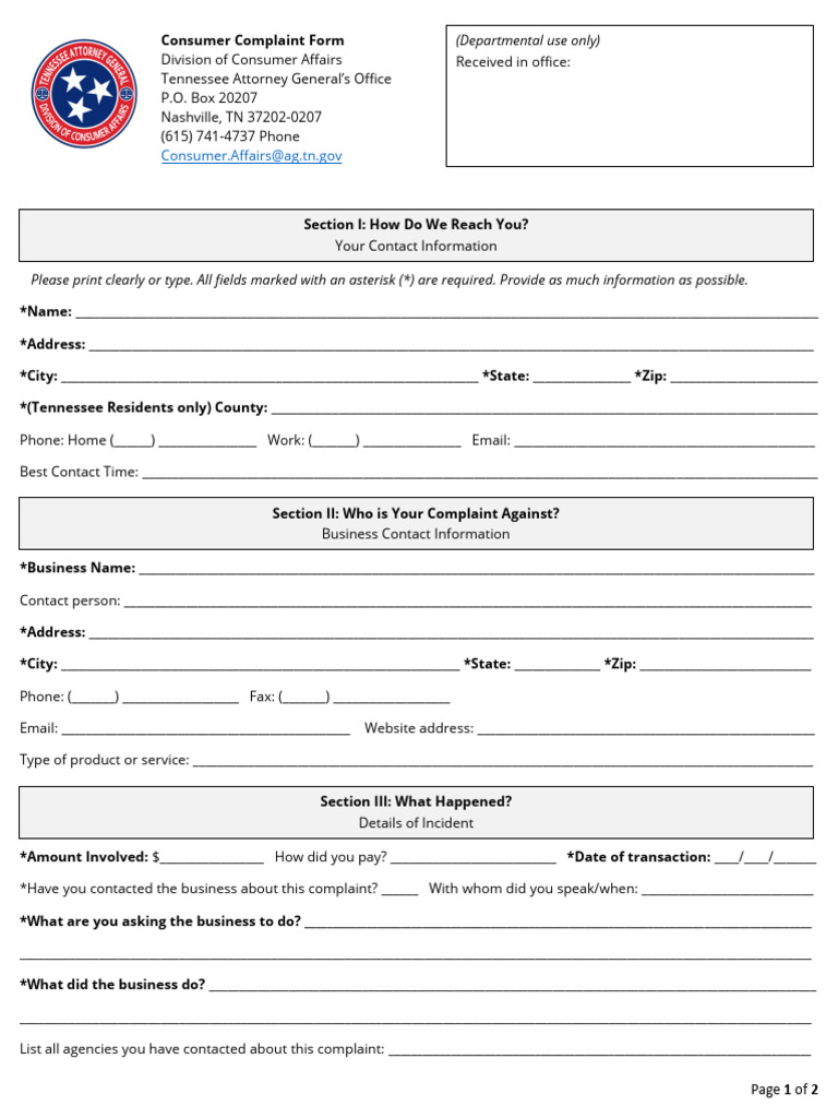 Consumer Complaint Form | PDF | Complaint