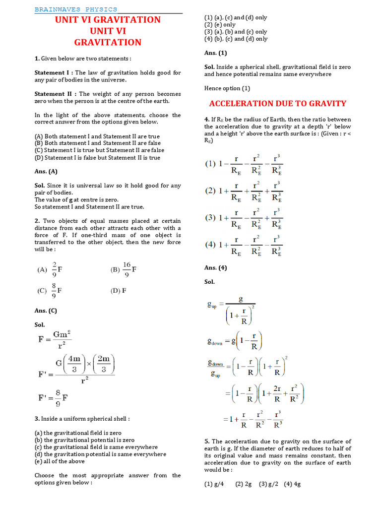 Gravitation Questions and Solutions | PDF | Gravity | Physical Quantities