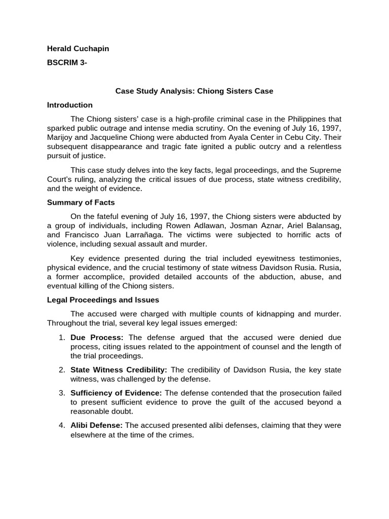 Case Study - Chiong Sisters | PDF | Legal Procedure | Common Law