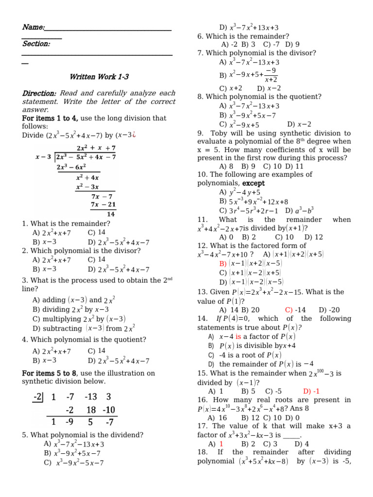 Ww 1 3 Pdf Factorization Polynomial 