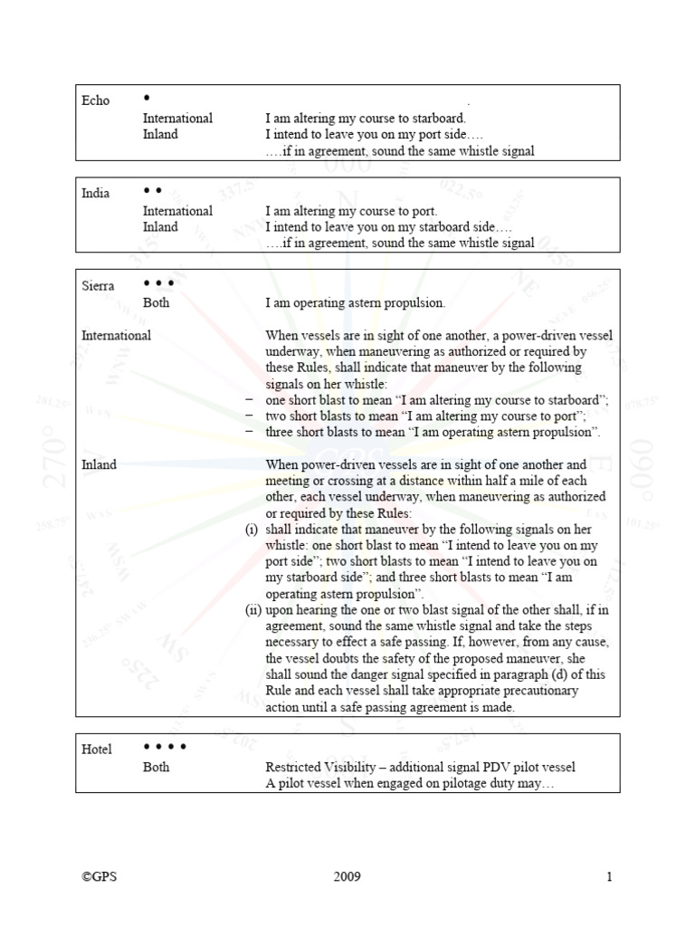 Rules of The Road Study Guide Sound Signals Single Letter Meanings Long Version | PDF ...