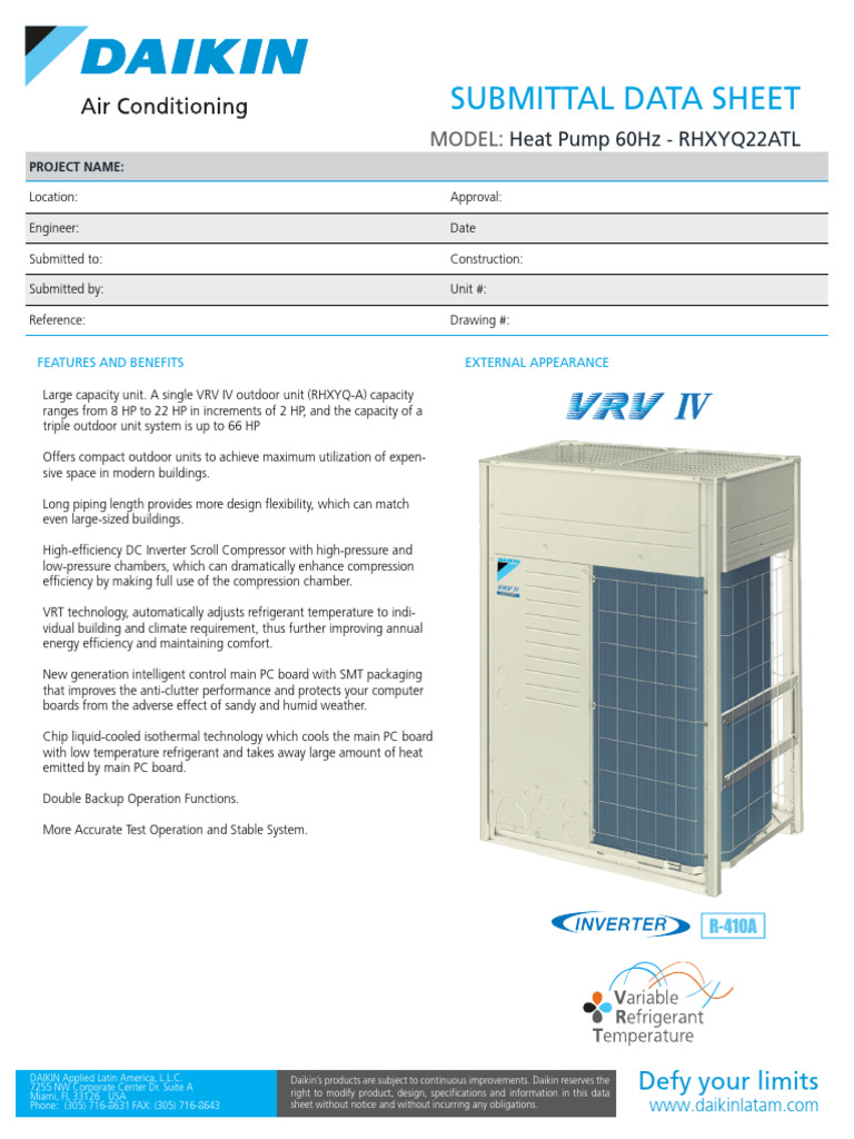 Daikin RHXYQ22ATL Data Sheet | PDF | Building Engineering | Gas ...