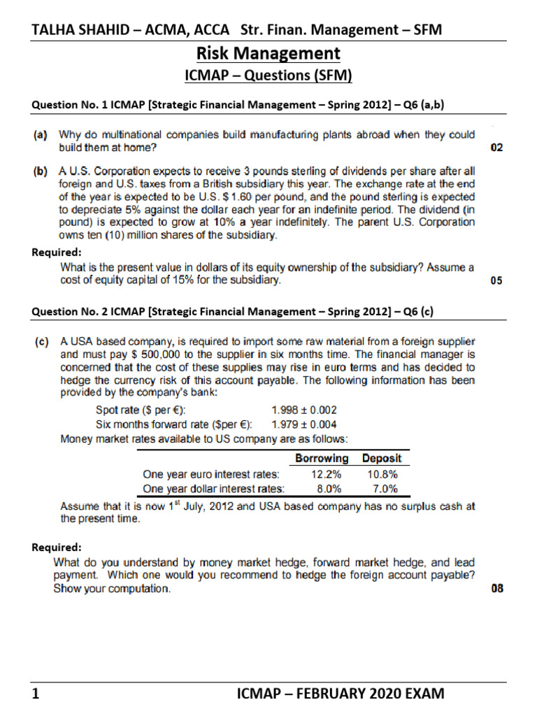 ICMAP & ACCA Exam Questions 2020 | PDF | Business