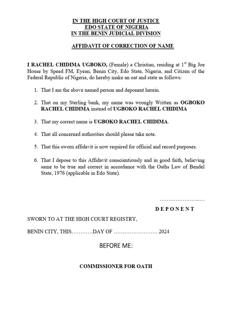 Affidavit of Correction of Name | PDF | Law