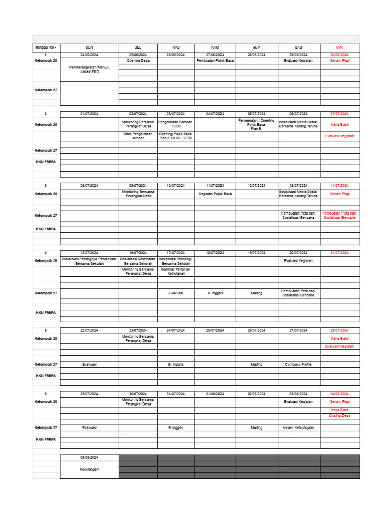 Timeline Proker KKN Desa Sukodono | PDF