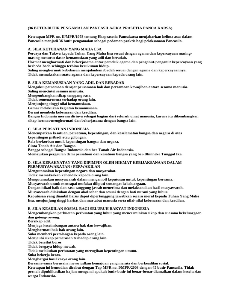 45 Butir Pengamalan Pancasila | PDF