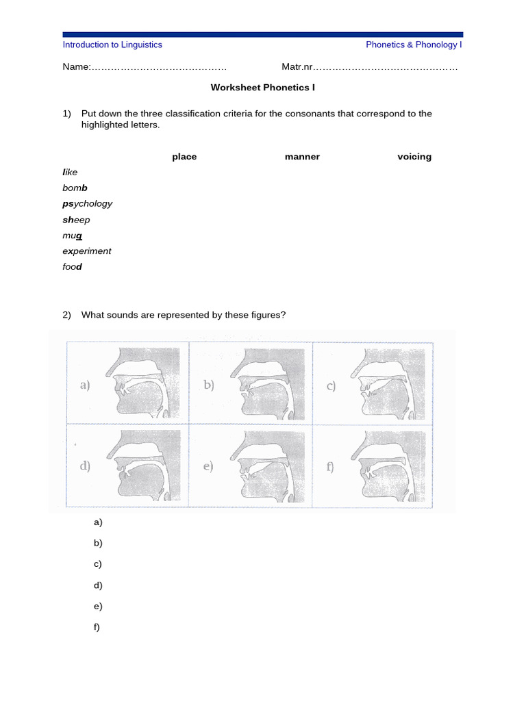 Phonetics Phonology I - Worksheet BF | PDF | Language Arts & Discipline