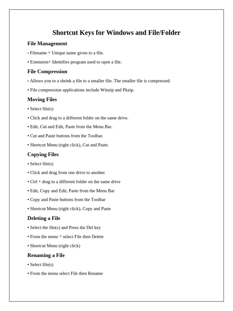 Shortcut Keys For Windows and File | PDF | Computer File | System Software