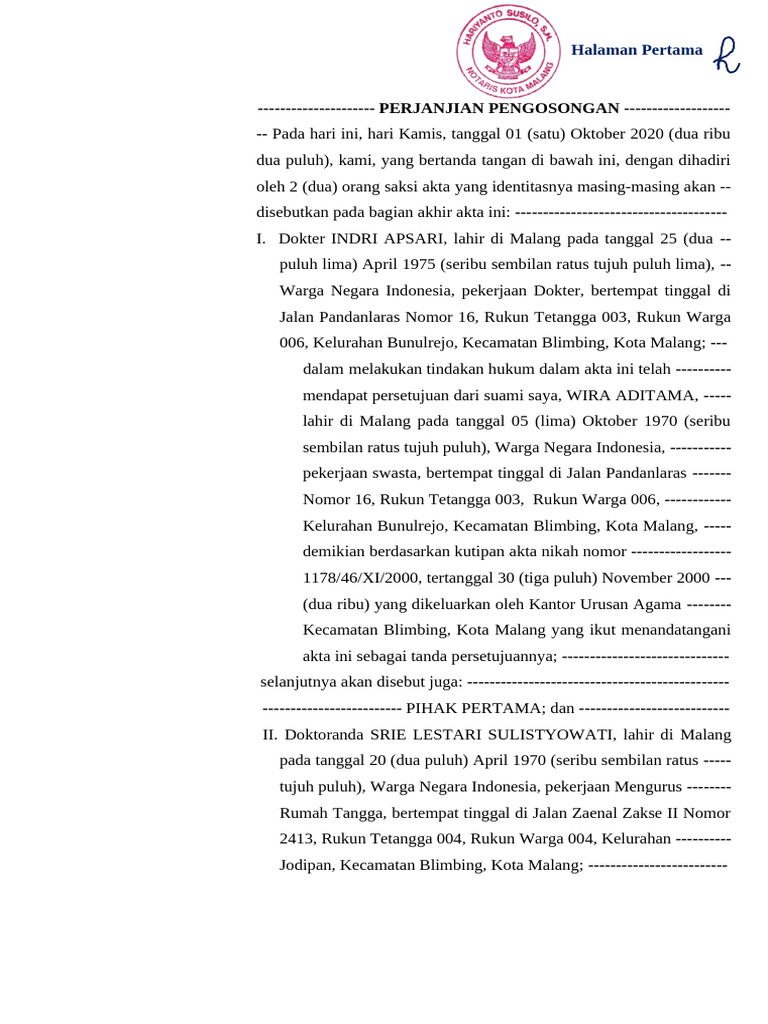 Akta Di Bawah Tangan Disahkan | PDF